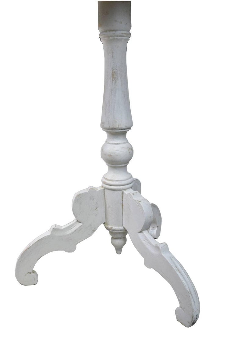 Swedish Gustavian End Table on Tri-foot Pedestal w/ Grey/White Paint, c ...