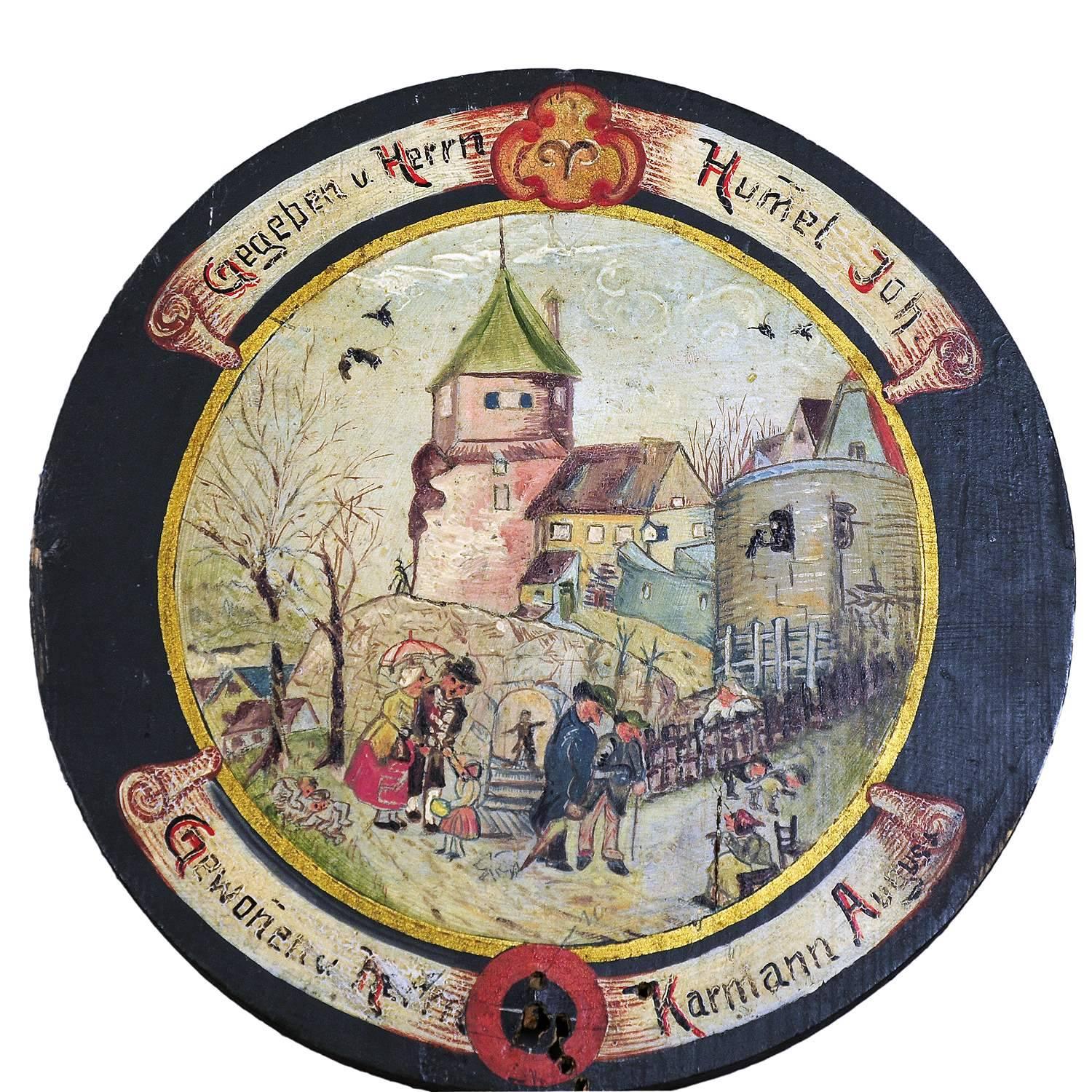 Folksy Hand-Painted Shooting Target with Village Live Scene at 1stDibs