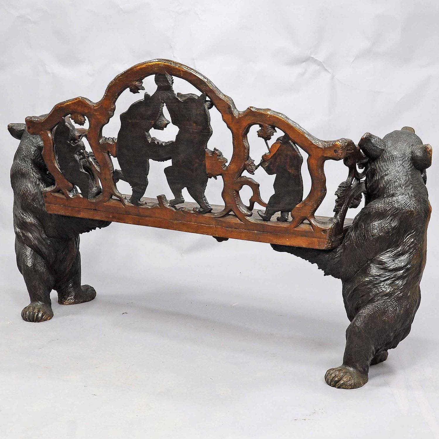 Antique Carved Wood Bear Bench, Swiss Brienz, circa 1900 For Sale at ...