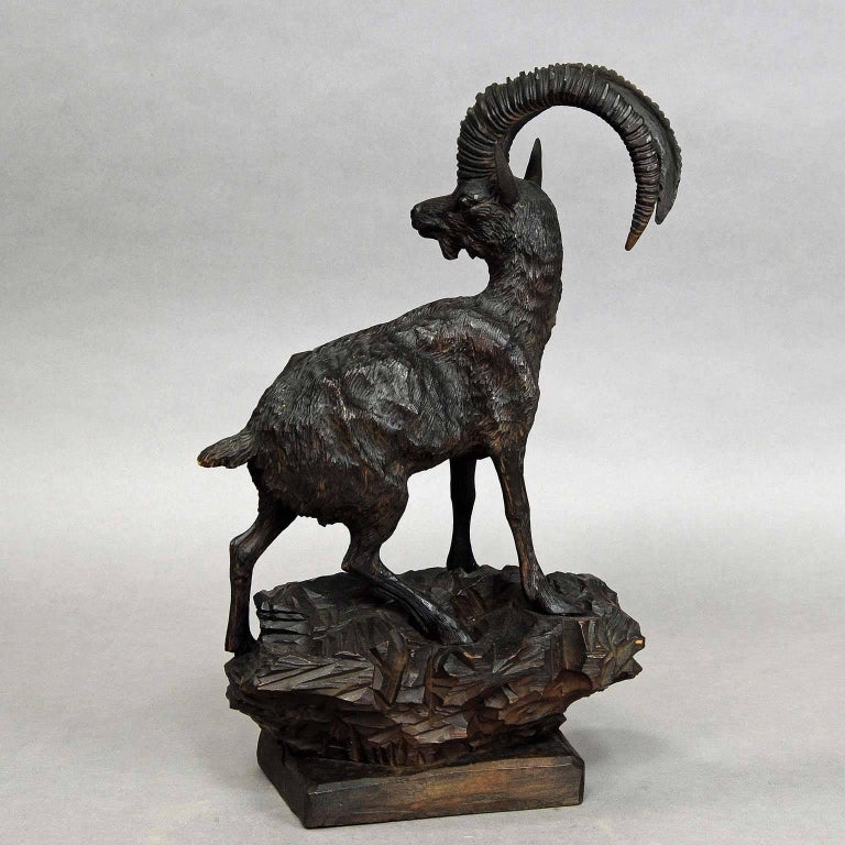 Antique Brienz Wood Carved Ibex Sculpture at 1stDibs