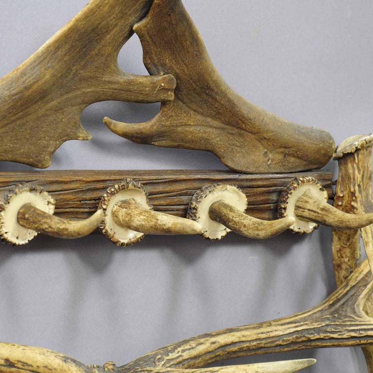 Antique Rustic Wardrobe with Deer Antlers at 1stDibs