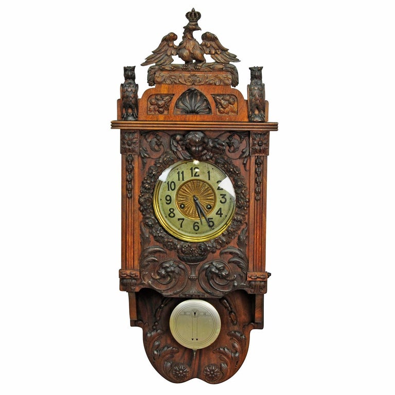 Antique Wheel Carved Glass Clock For Sale at 1stdibs