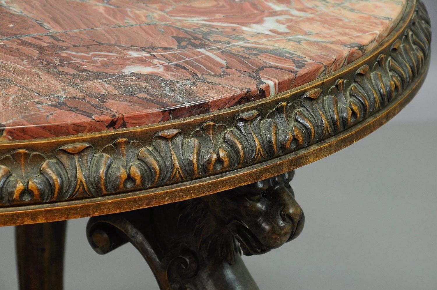 Marble Cocktail Table with Carved Wood Gargoyle Feet For Sale at 1stdibs