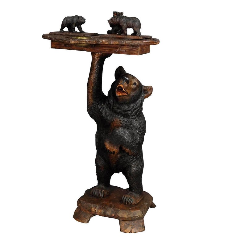 Black Forest Carved Figural Bear Smoking Stand For Sale at 1stdibs