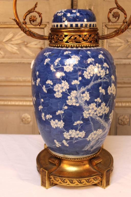 A Chinese Blue and White Porcelain Lamp Base with French Bronze Mounts ...