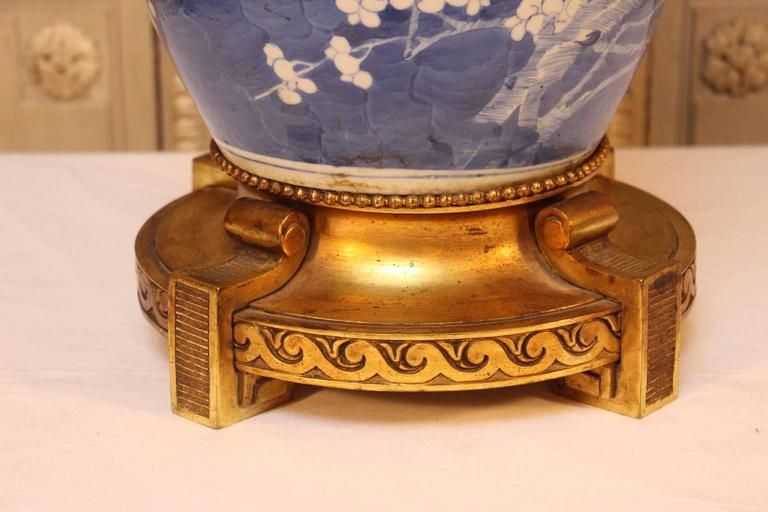 A Chinese Blue and White Porcelain Lamp Base with French Bronze Mounts ...