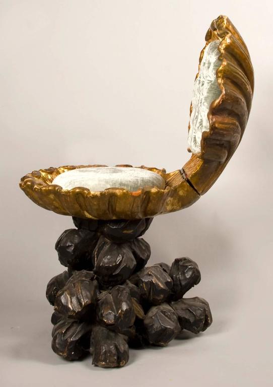 Late 19th c. Venetian Polychrome and Gilded Shell Top Grotto Chair For ...