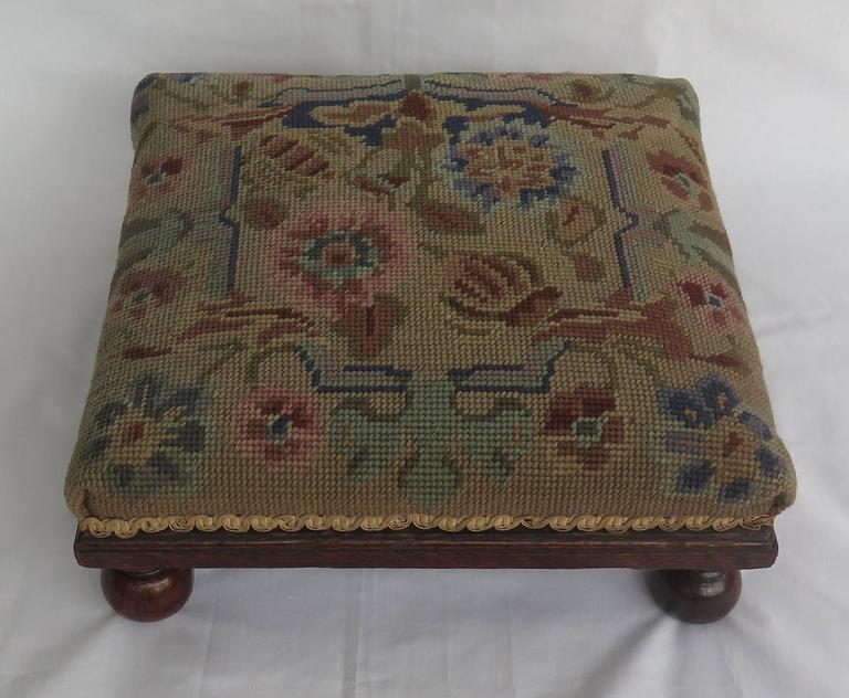 Late Victorian Footstool Oak with Bun Feet Tapestry top, English Circa ...