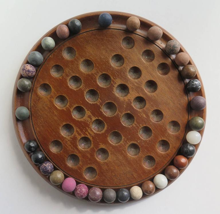 19th Century Marble Solitaire Board Game, with 32 Handmade Marbles ...