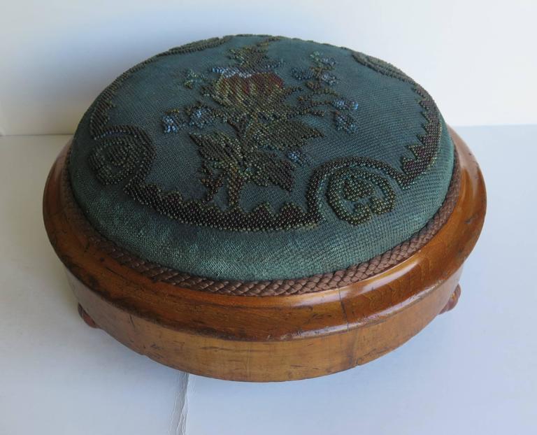 Mid-Victorian, Hand Beaded Foot Stool, Walnut, Bun Feet, English, circa ...