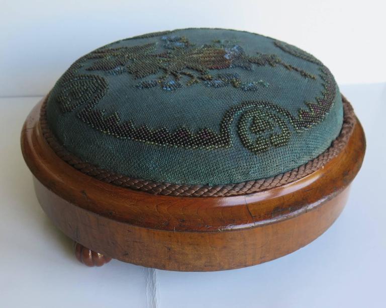 Mid-Victorian, Hand Beaded Foot Stool, Walnut, Bun Feet, English, circa ...