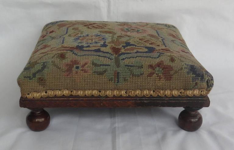 Late Victorian Footstool Oak with Bun Feet Tapestry top, English Circa ...