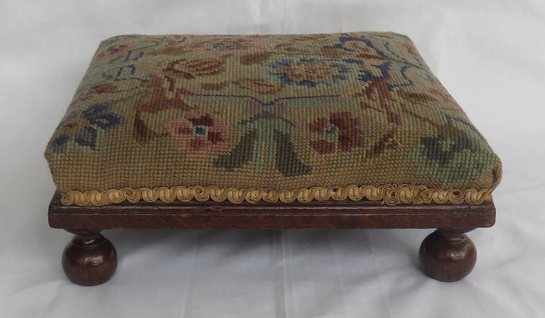 Late Victorian Footstool Oak with Bun Feet Tapestry top, English Circa ...