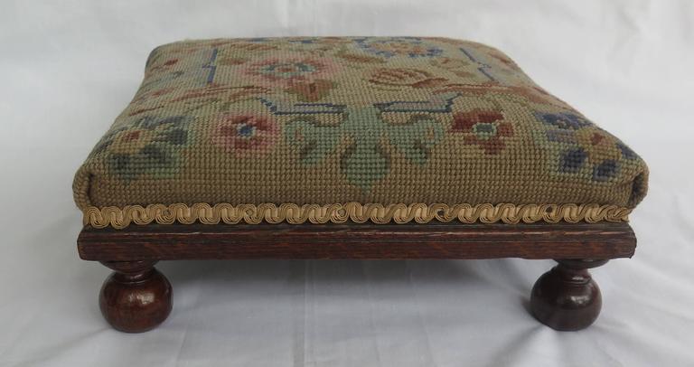 Late Victorian Footstool Oak with Bun Feet Tapestry top, English Circa ...