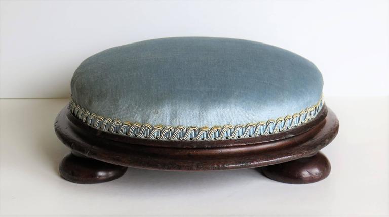 Mid-Victorian Footstool, Mahogany, Bun Feet, Duck Egg Blue Cover, circa ...