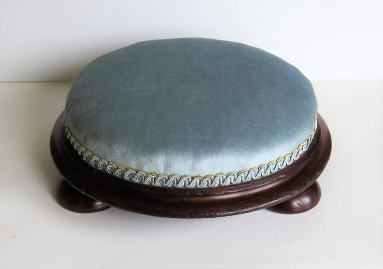 Mid-Victorian Footstool, Mahogany, Bun Feet, Duck Egg Blue Cover, circa ...