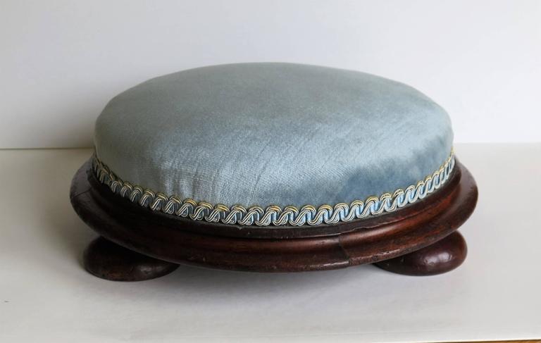 Mid-Victorian Footstool, Mahogany, Bun Feet, Duck Egg Blue Cover, circa ...