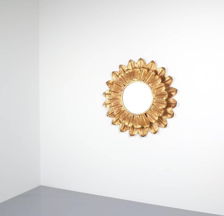Large Round Gold Leaf Sunburst Backlit Mirror, France 1960 For Sale at ...