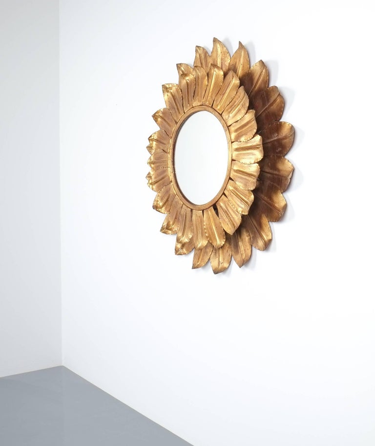 Large Round Gold Leaf Sunburst Backlit Mirror, France 1960 For Sale at ...