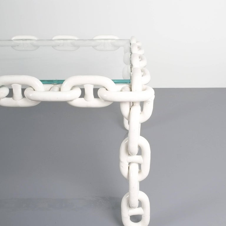 Artisan Chain Link Coffee Table Iron White Enameled Large, Belgium ...