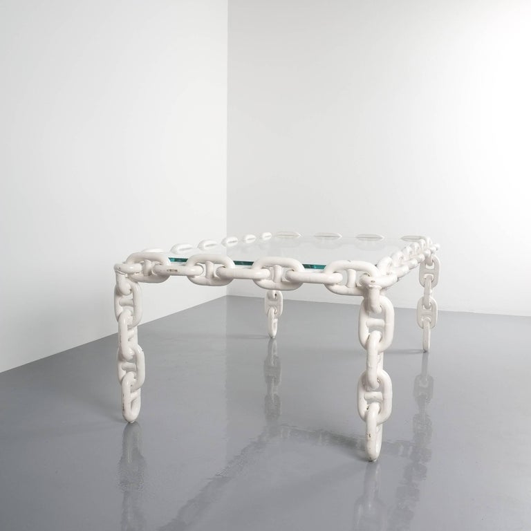 Artisan Chain Link Coffee Table Iron White Enameled Large, Belgium ...