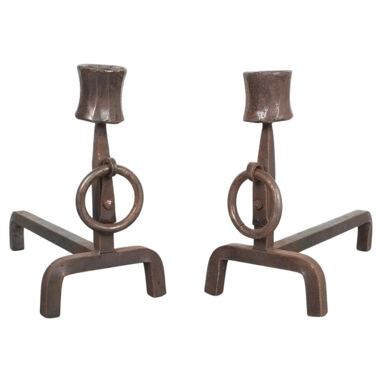 Wrought Iron Rustic Andirons, Midcentury, France For Sale at 1stDibs