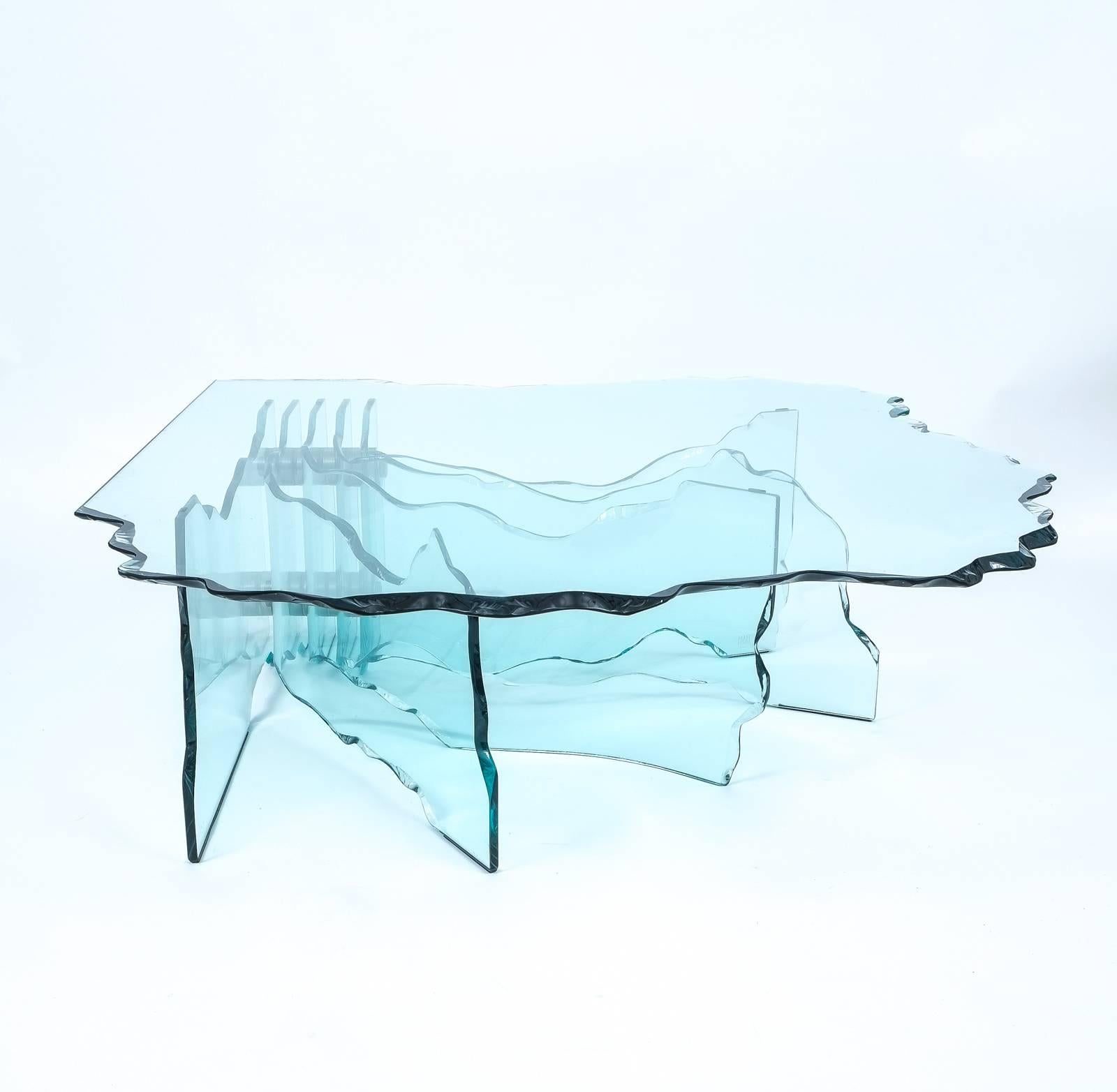 Danny Lane Shell handmade Glass Coffee Table, circa 1989 at 1stDibs