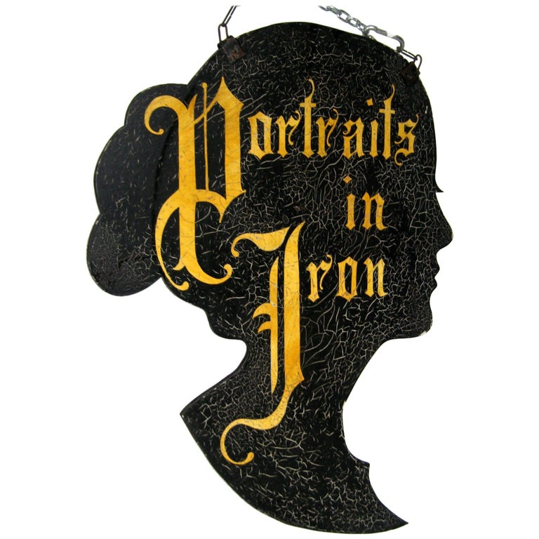 Antique 1940s Trade sign Double Sided Wood "Protraits in Iron" at 1stDibs