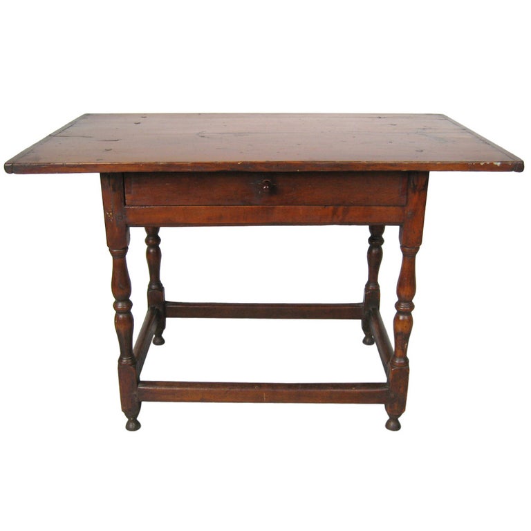 Early American 1800s Breadboard Top Tavern Table Pine at 1stDibs