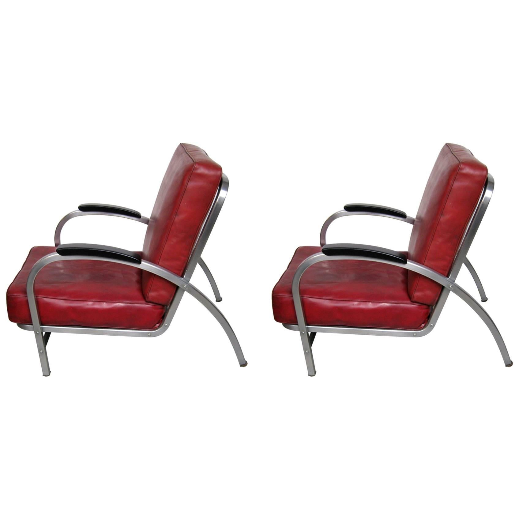 Pair of Streamline Moderne Art Deco Tubular Chrome Chairs at 1stDibs