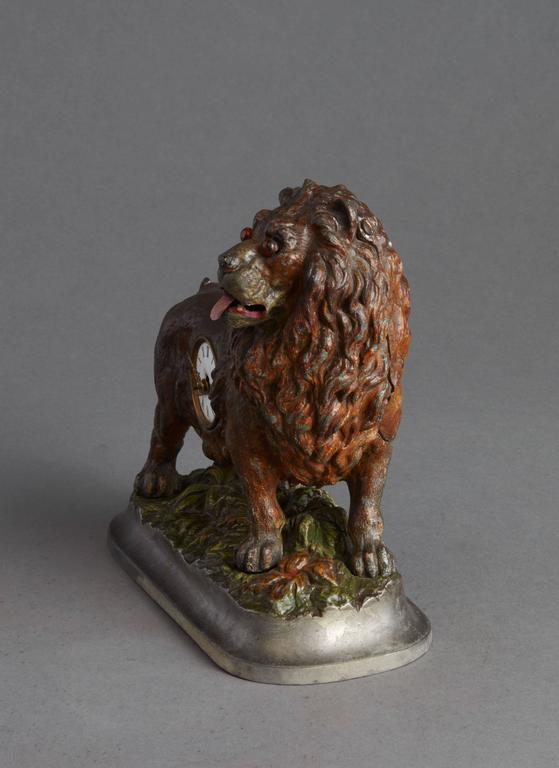 Small Animated Lion Desk Clock, circa 1880 For Sale at 1stDibs