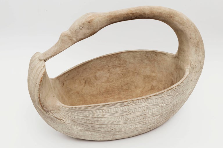 Carved Wooden Swan Basket at 1stDibs | carved wooden basket