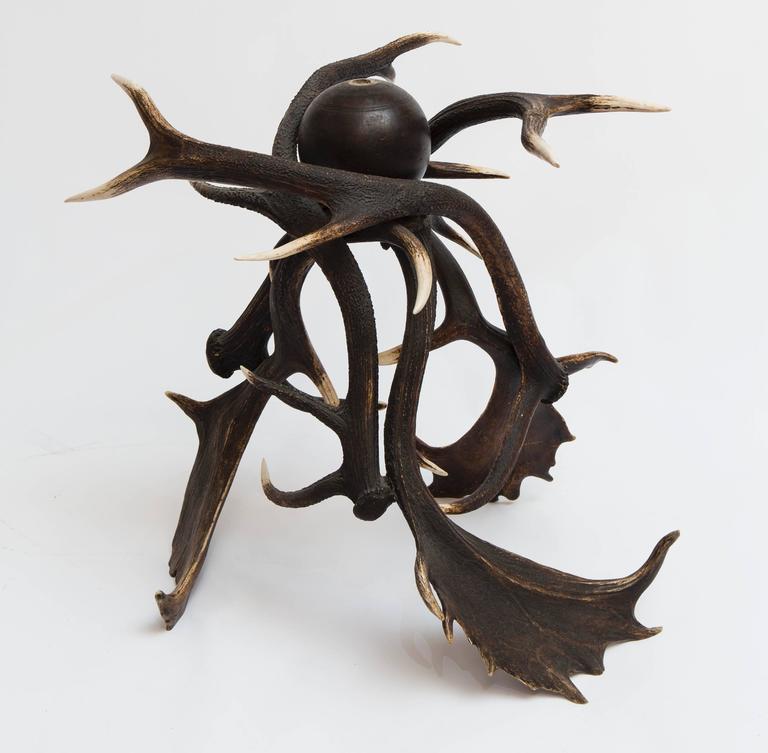 19th Century Antler Based Side Table with Glass Top in Brass Rim For ...