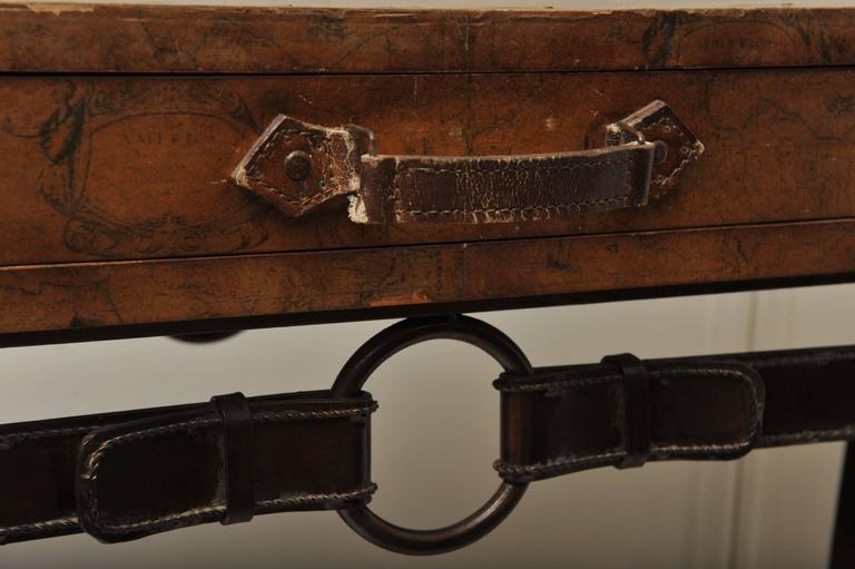 World Map Suitcase Table with Leather Straps and Buckles at 1stDibs ...