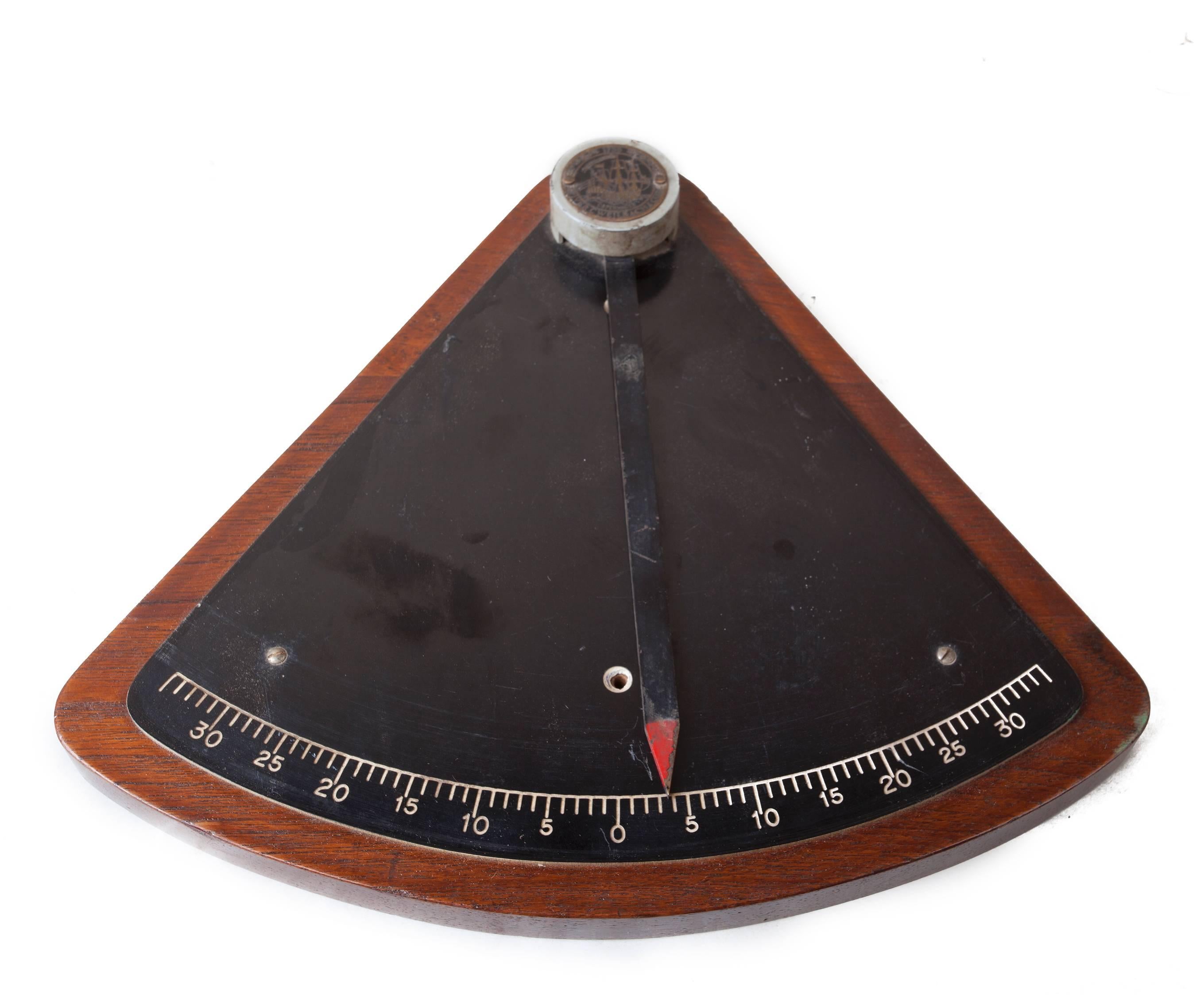 Mid-Century Wood and Metal Ship's Clinometer at 1stDibs