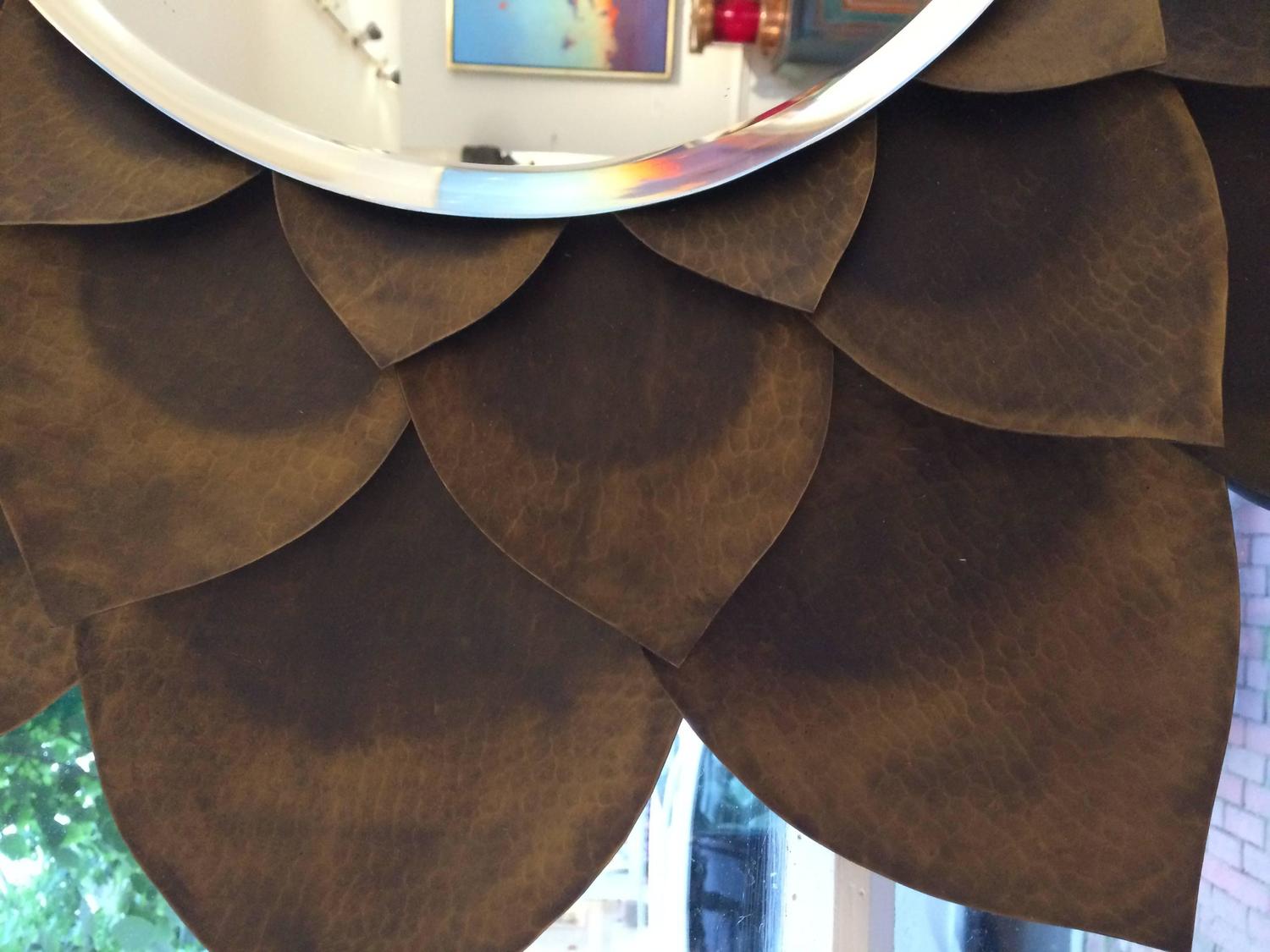 Rare Hand-Hammered Brass Lotus Flower Mirror, Mid-Century For Sale at ...