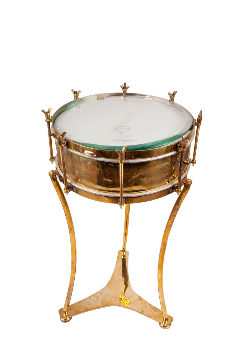 Solid Brass Military or Marching Band Snare Drum Converted to Table ...