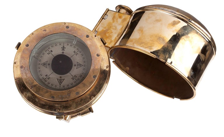Midcentury Brass Binnacle Compass from a Ship's Lifeboat at 1stDibs