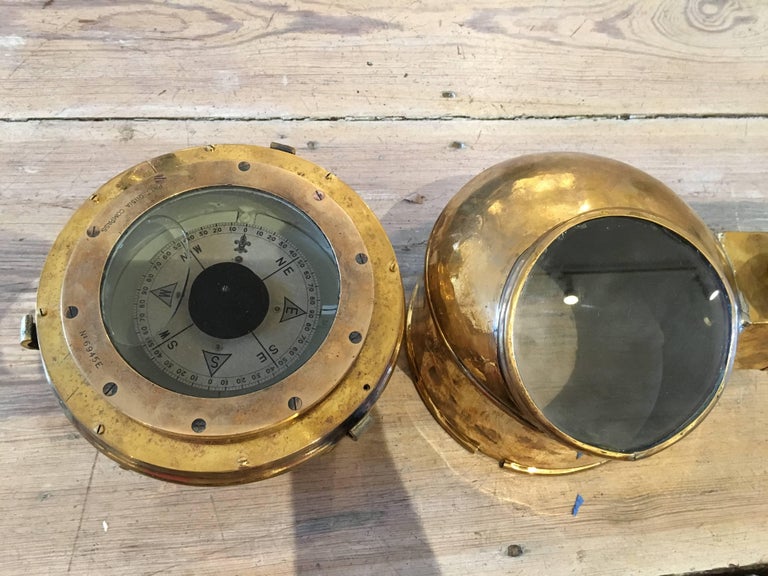 Midcentury Brass Binnacle Compass from a Ship's Lifeboat at 1stDibs