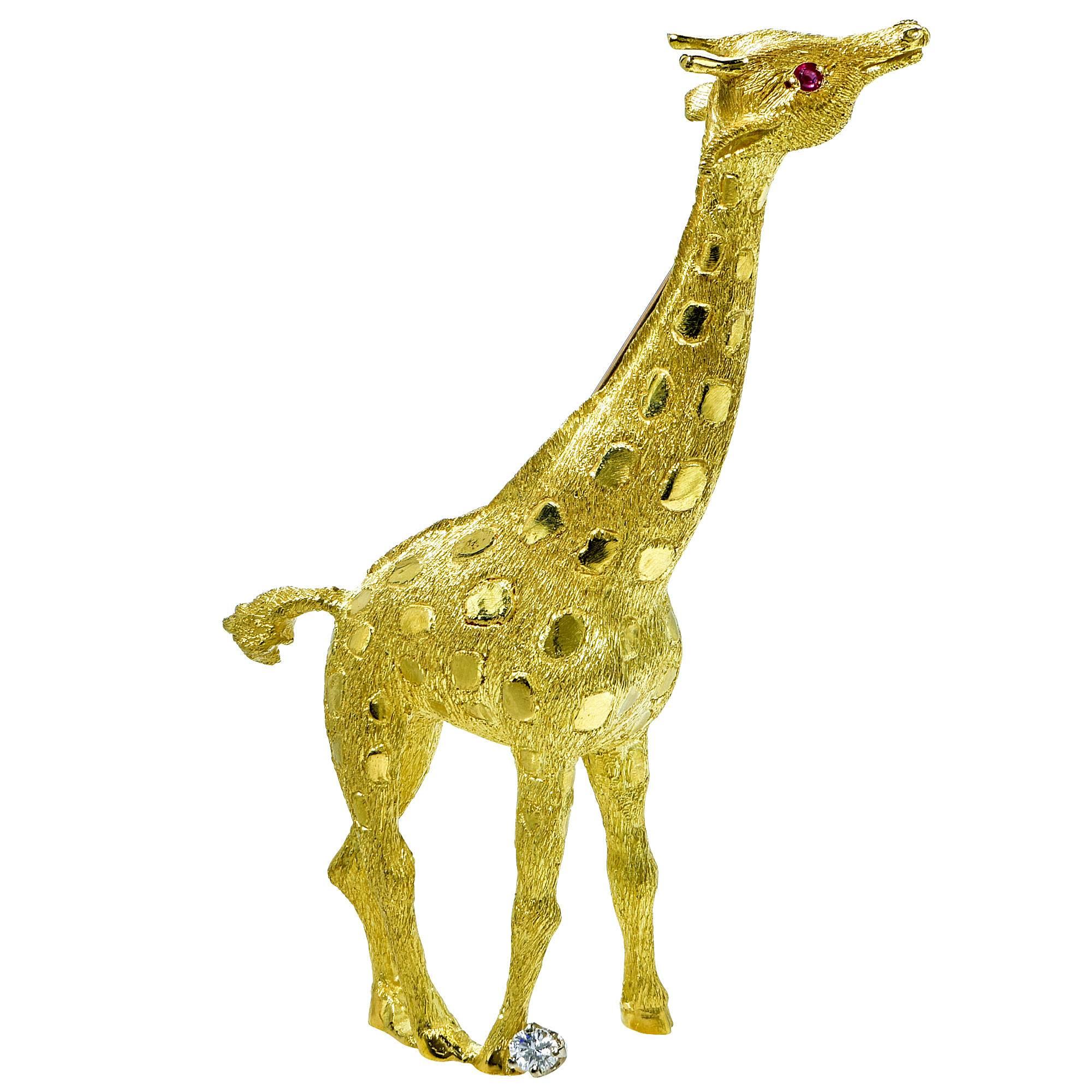 Ruby Diamond Gold Giraffe Brooch at 1stDibs