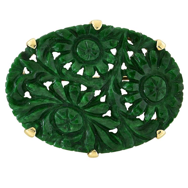 Carved Jade Brooch at 1stDibs