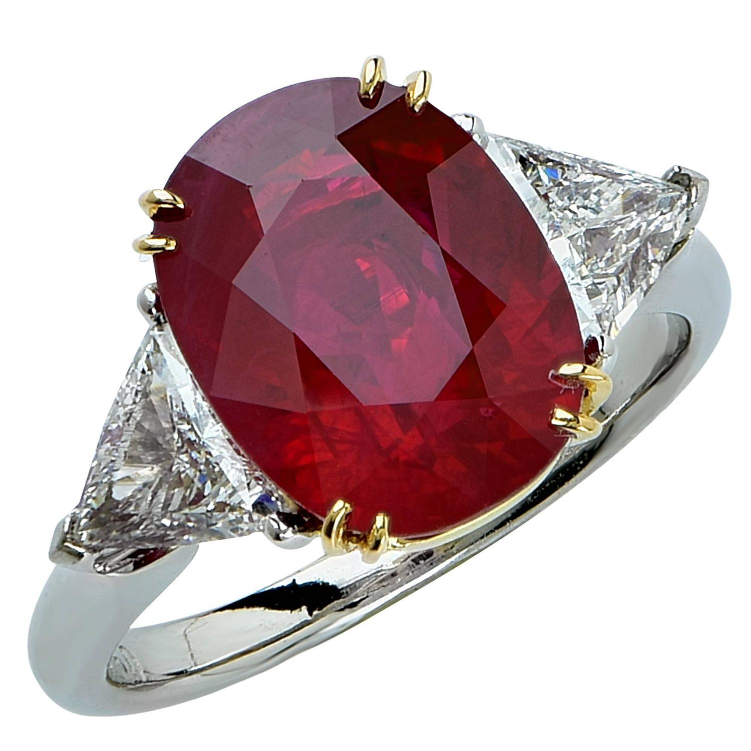 5.15 Carat Burma Ruby Diamond Gold Platinum Ring For Sale at 1stdibs