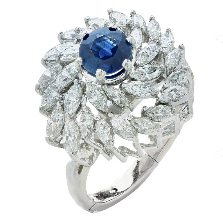 Sapphire and Diamond Swirl Ring at 1stDibs | sapphire swirl ring