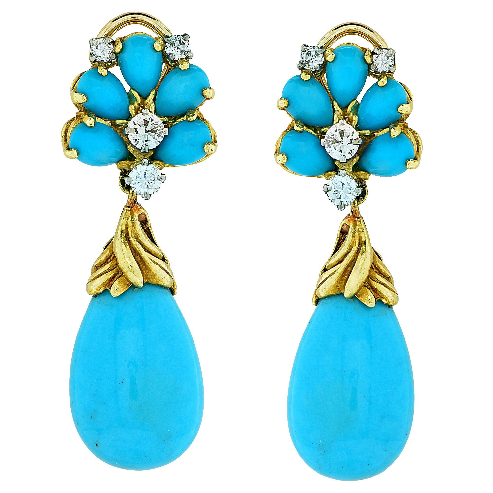 Turquoise Diamond Earrings at 1stDibs
