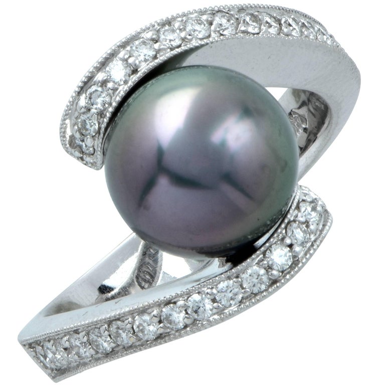 Tahitian Pearl and Diamond Ring at 1stDibs