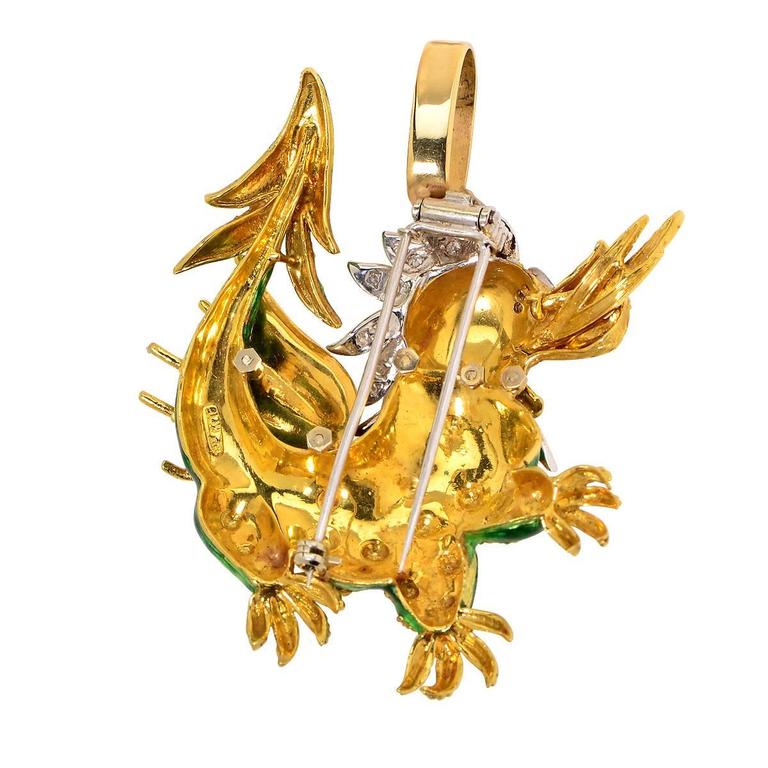 Enamel Diamond Gold Dragon Necklace and Brooch at 1stDibs