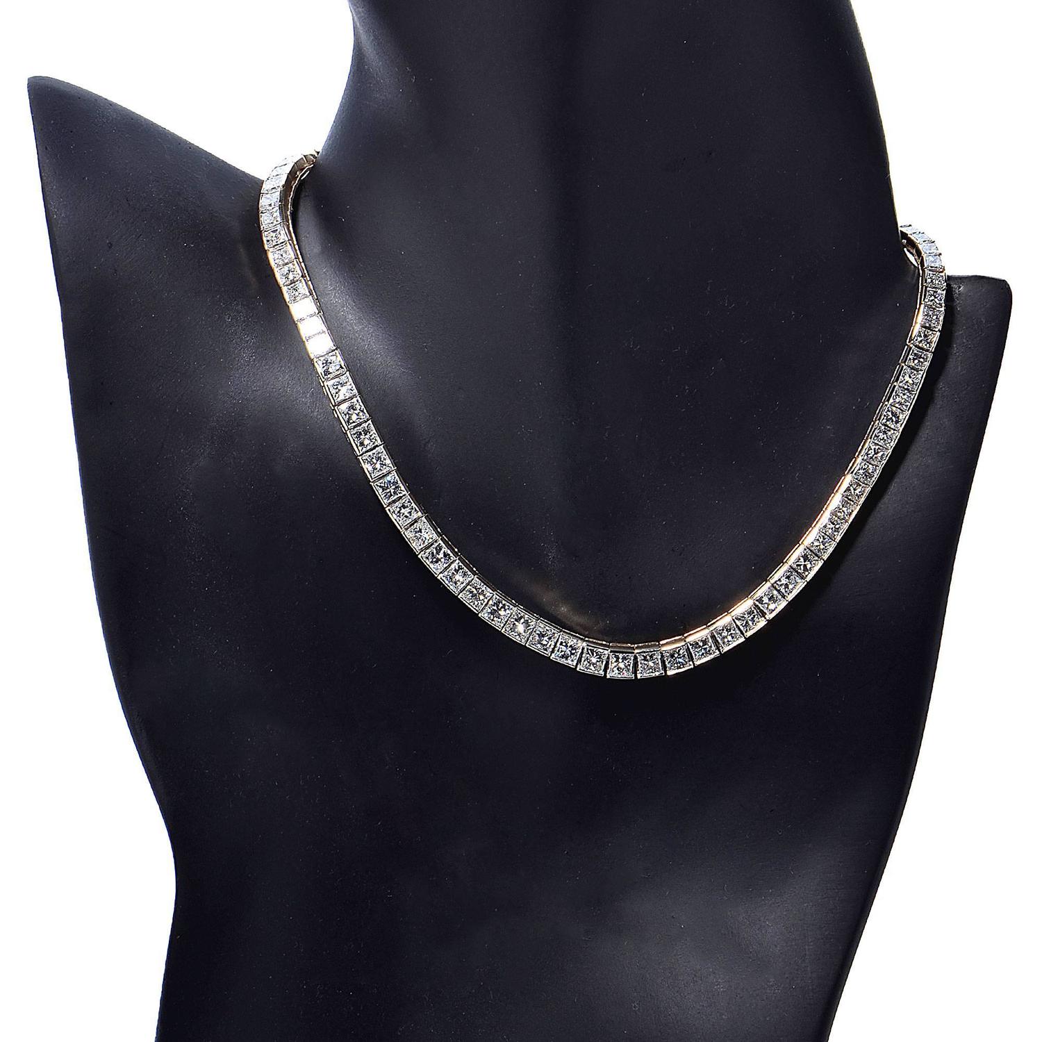 Princess Cut Diamond Gold Necklace For Sale at 1stdibs