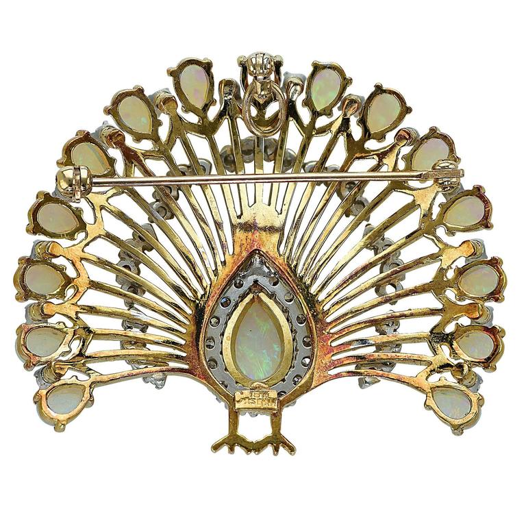 Opal Diamond Gold Peacock Brooch at 1stDibs