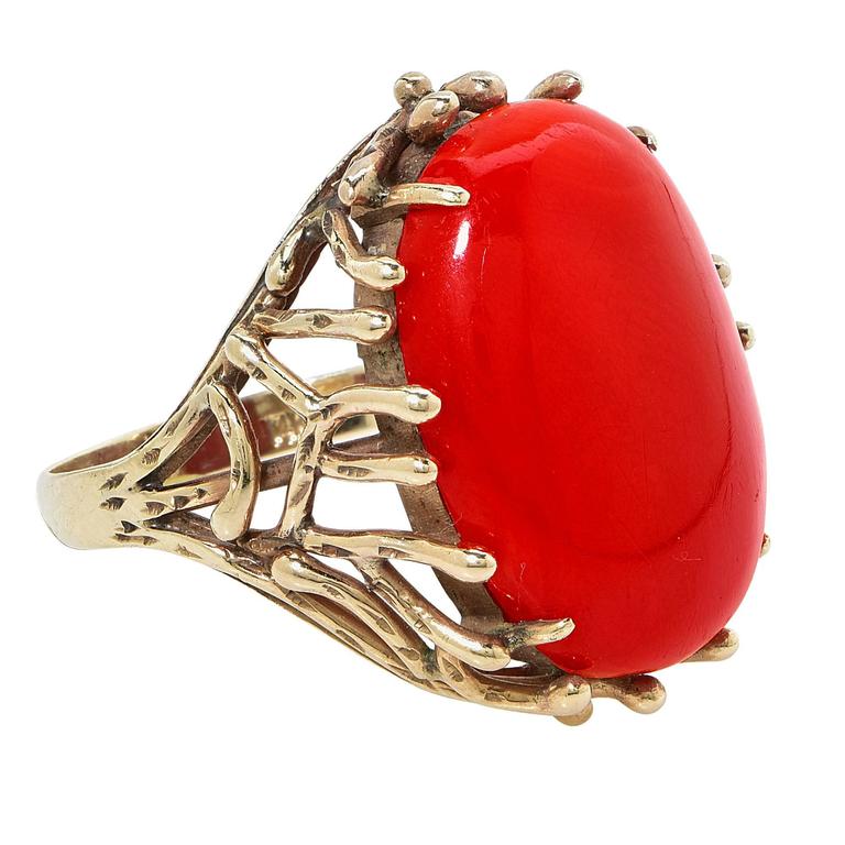 Gorgeous Red Coral Gold Ring at 1stDibs