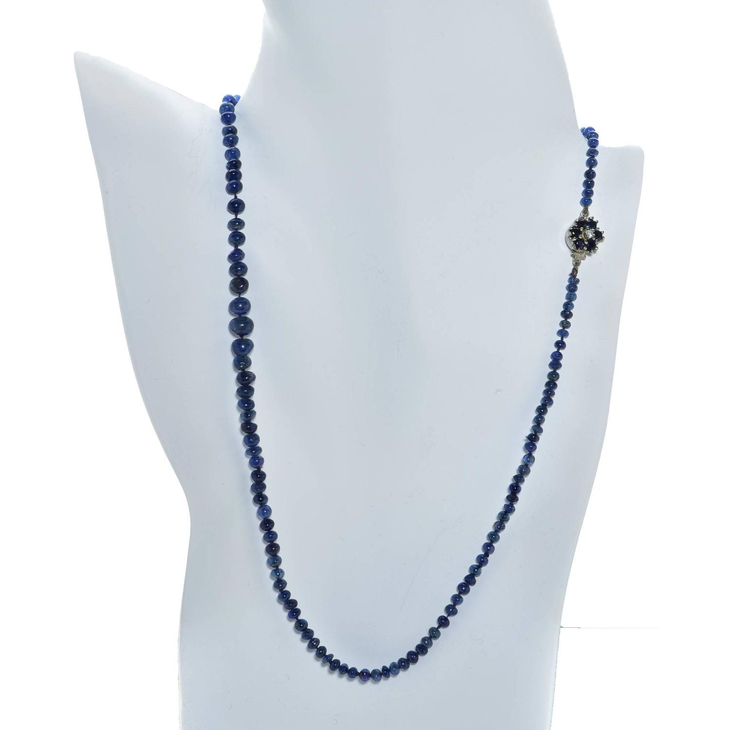 Blue Sapphire Bead Necklace For Sale at 1stdibs